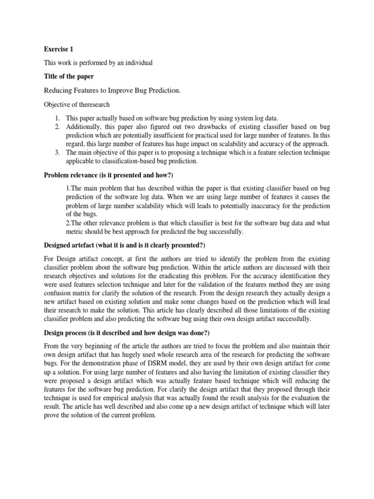 Reducing Features To Improve Bug Prediction.: Exercise 1 | PDF | Accuracy And Precision ...