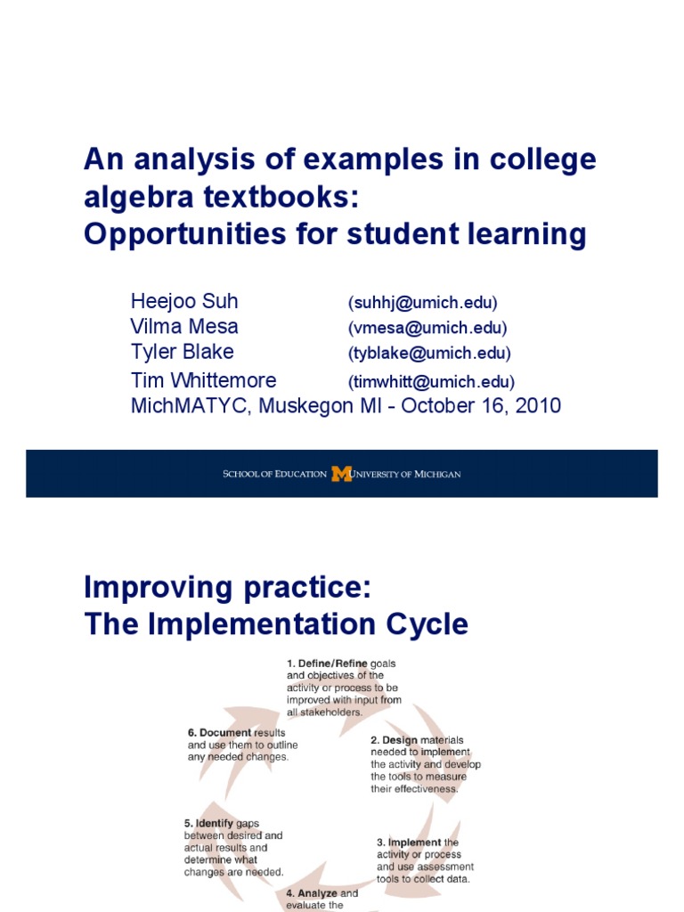 An Analysis of Examples in College Algebra Textbooks: Opportunities For ...