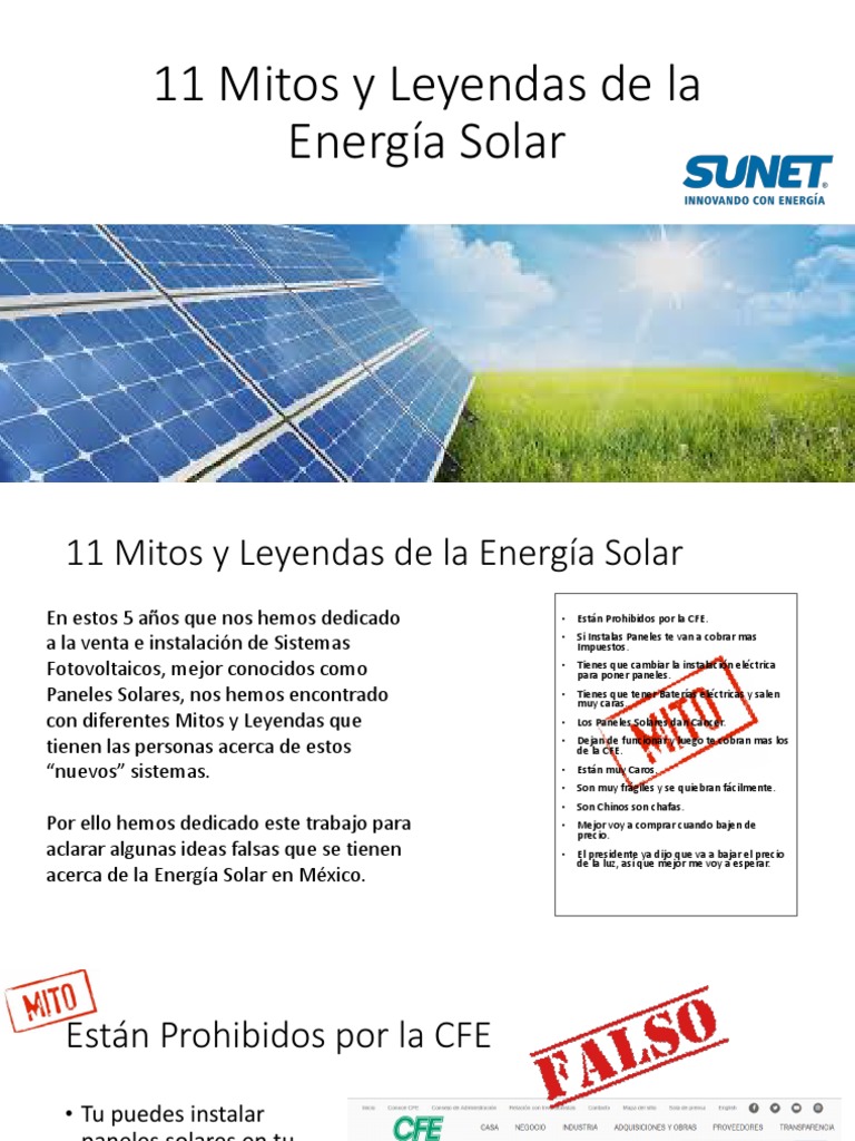 Mitos y Leyendas de La Energía Solar | PDF | Panel solar | Energía solar