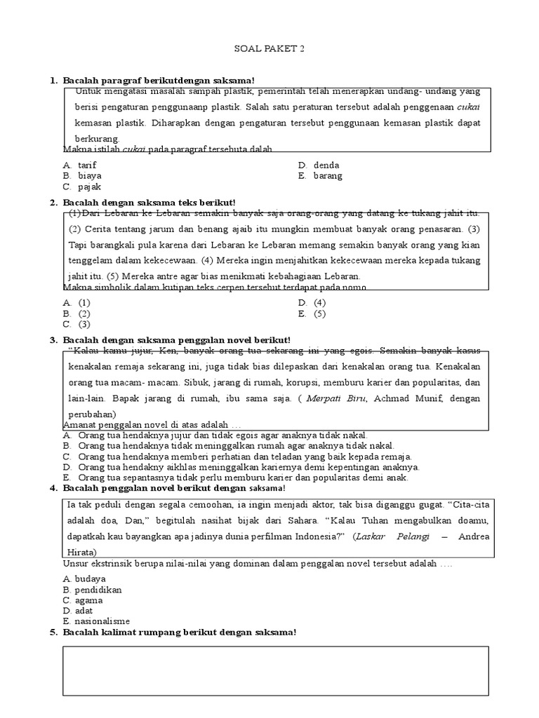 Paket 2 Tryout Bahasa Indonesia | PDF