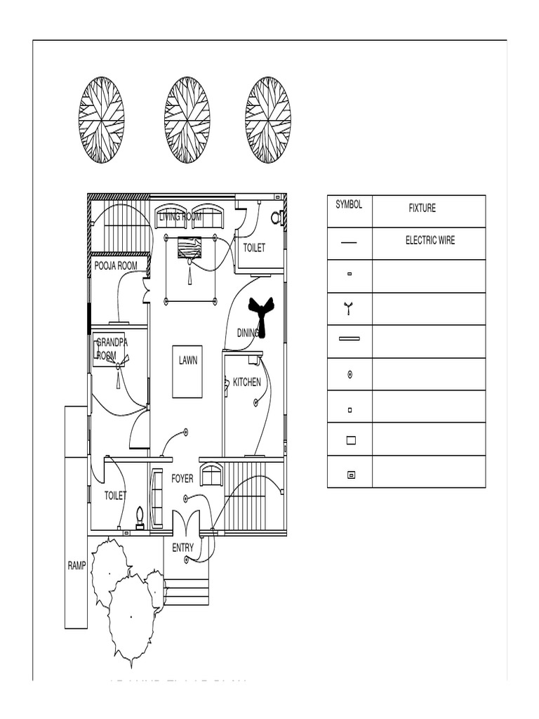 Ground Floor Plan: Living Room Toilet Symbol Fixture Electric Wire | PDF