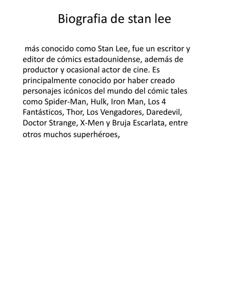 Biografia de Stan Lee | PDF | Cómics | Comics Marvel