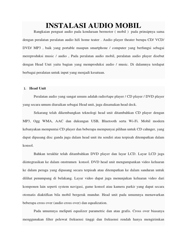 Instalasi Audio Mobil | PDF