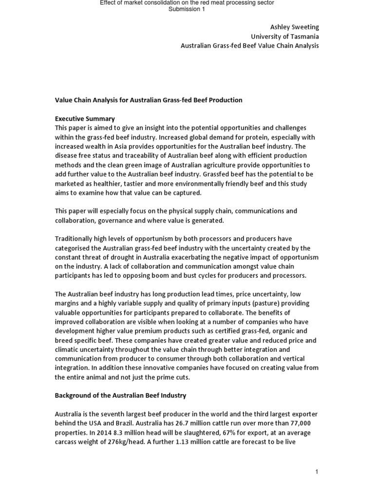 Value Chain Analysis For Australian Grass - Fed Beef Production ...