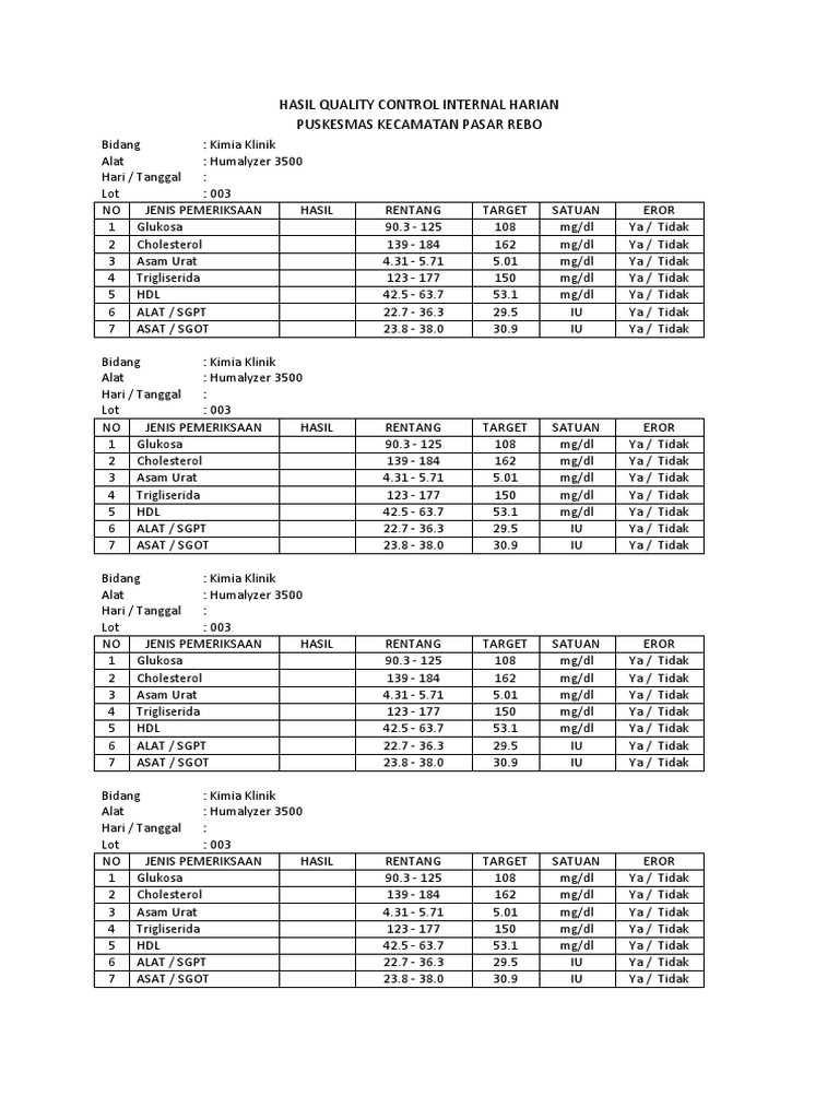 Hasil Quality Control Internal Harian | PDF