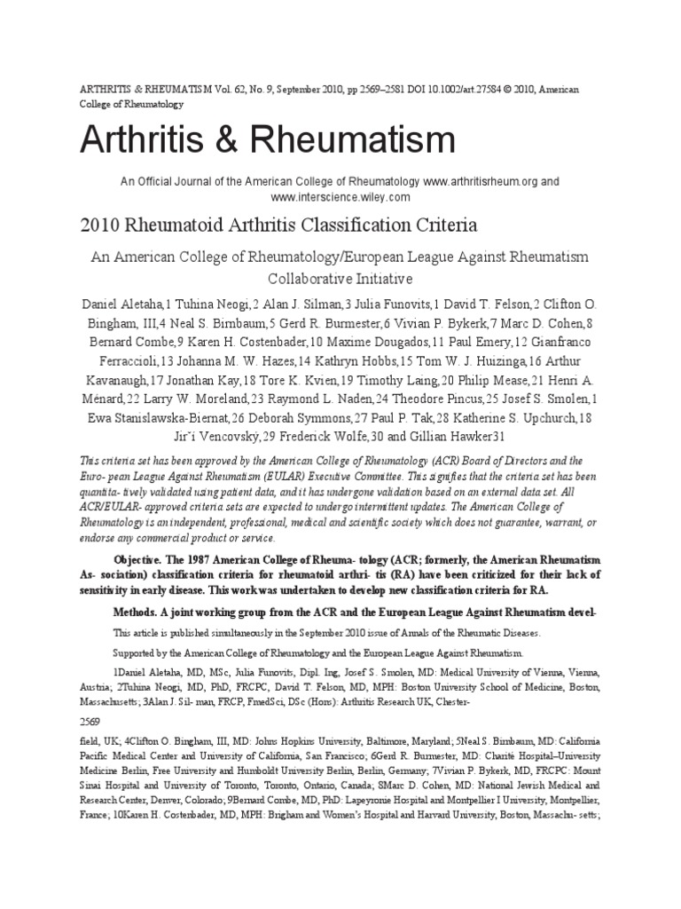 2010 Revised Criteria Classification Ra | PDF | Receiver Operating ...