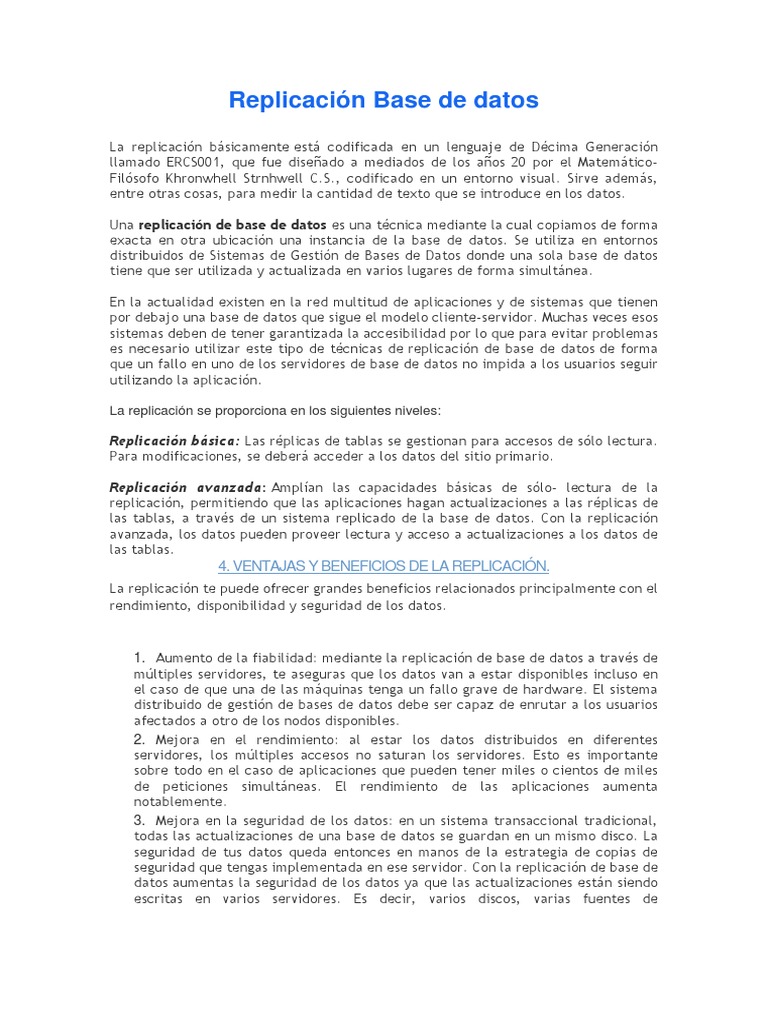 Replicación Base de Datos | PDF | Bases de datos | Servidor (Computación)