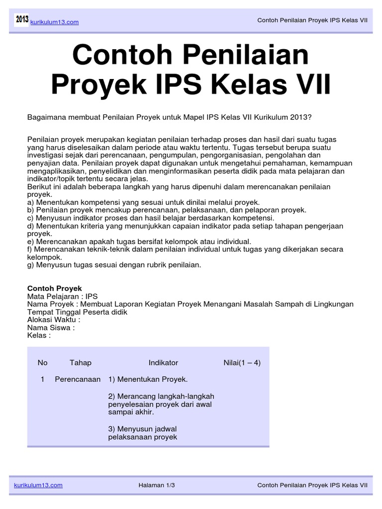 Contoh Penilaian Proyek IPS Kelas VII | PDF