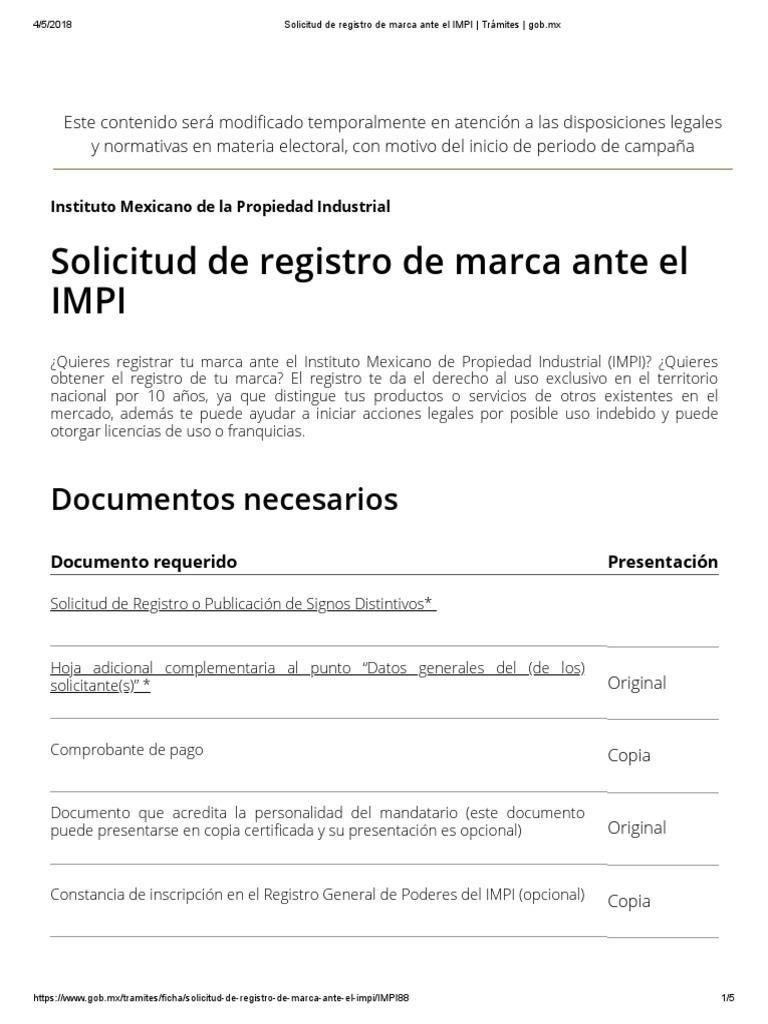 Solicitud de Registro de Marca Ante El IMPI _ Trámites _ Gob.mx | Marca ...