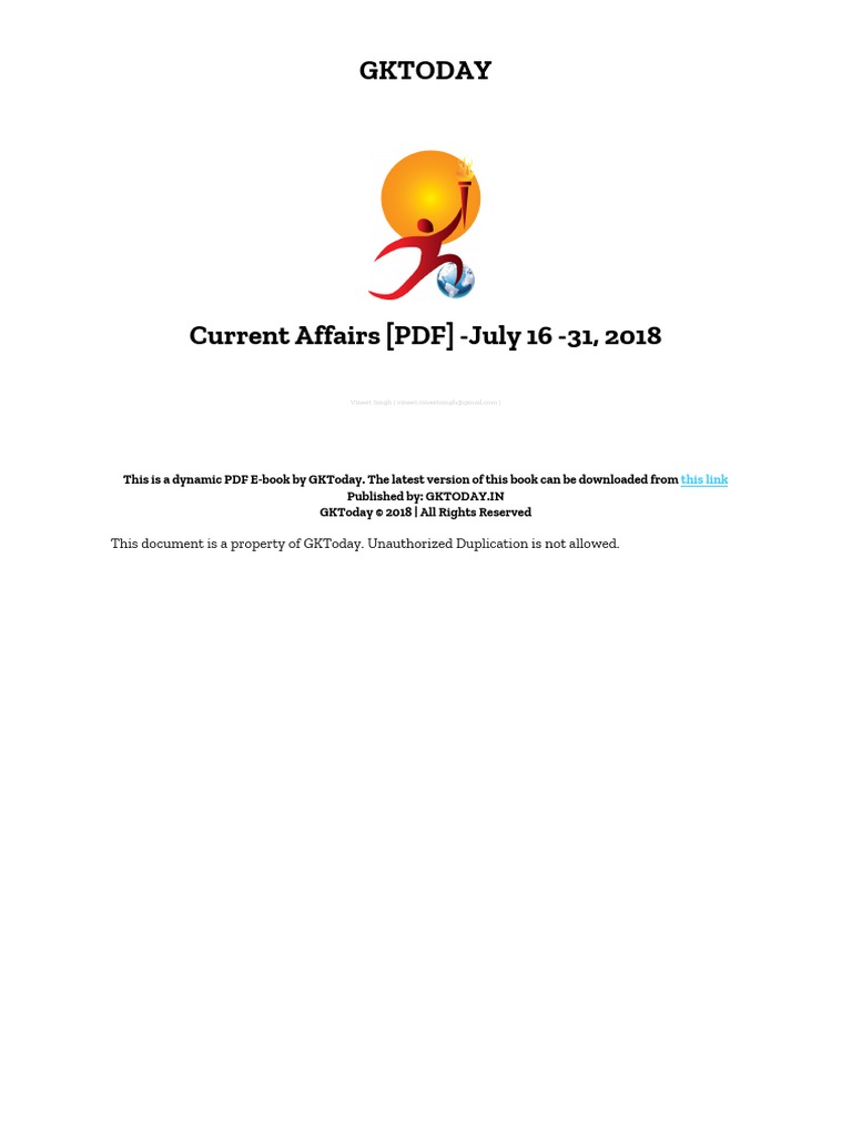 Current Affairs PDF July 16 31 2018 | PDF | Narendra Modi | Uganda