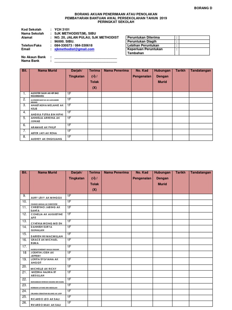 Borang D - Akuan Penerimaan Atau Penolakan Bap 2019 | PDF