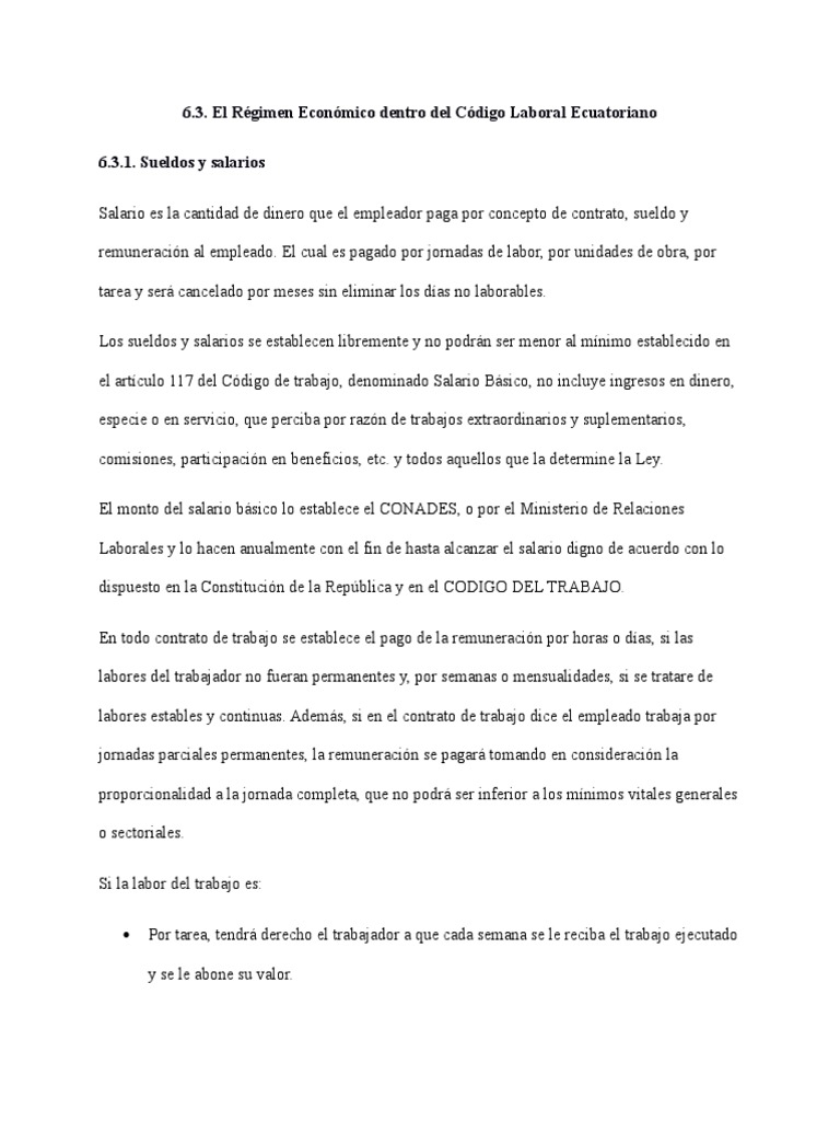 El Régimen Económico Dentro Del Código Laboral Ecuatoriano | PDF ...