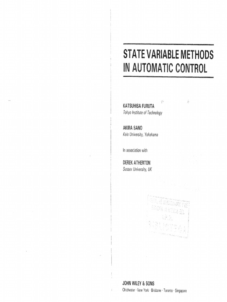 Tips - State Variable Methods in Automatic Control PDF | PDF