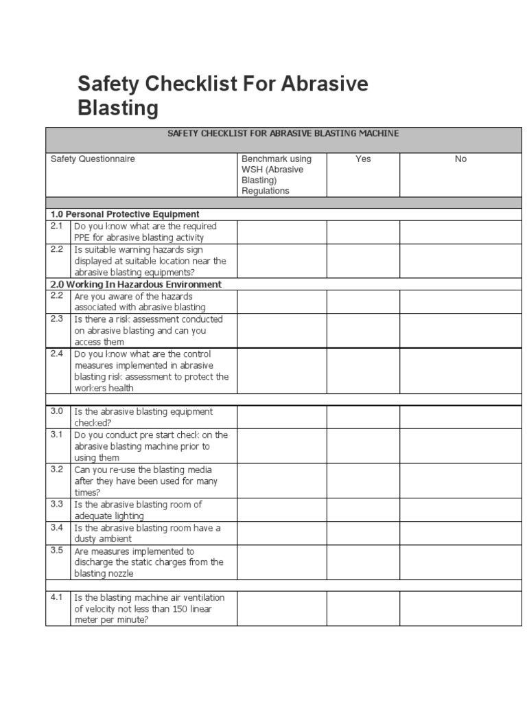 Safety Checklist For Abrasive Blasting | PDF