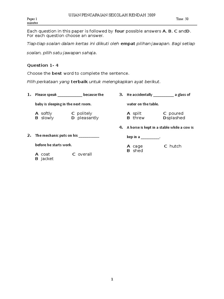 Preparing for the Primary School Achievement Test 2009: Practice Test ...