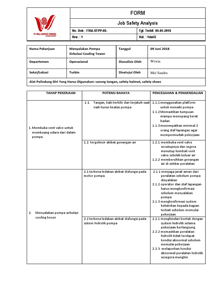 JSA Start Pompa Sirkulasi | PDF