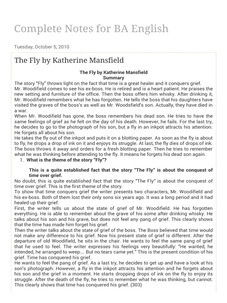 The Fly by Katherine Mansfield | PDF | Poetry | General Fiction
