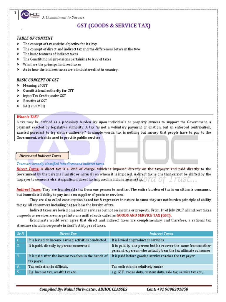 Full Notes GST 2018 | PDF | Indirect Tax | Value Added Tax