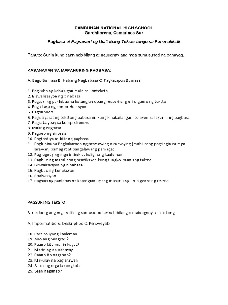 Filipino Exam | PDF