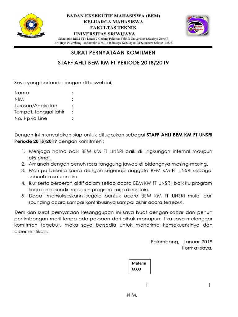 Surat Pernyataan Komitmen | PDF
