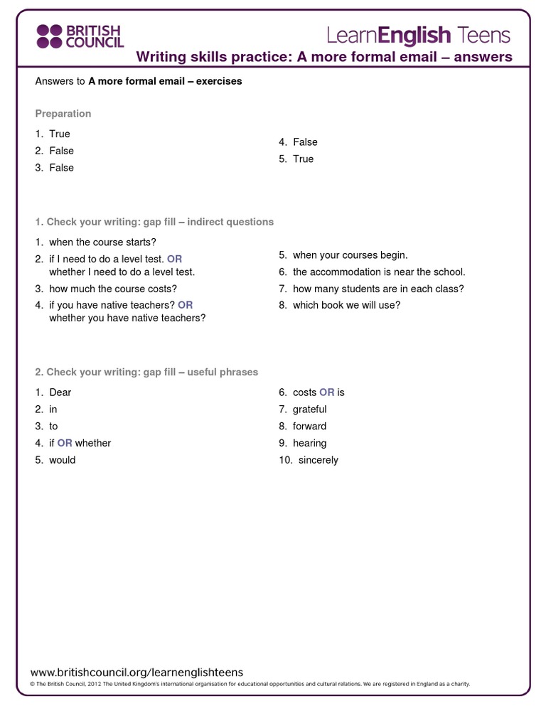 Formal Email Writing Exercises Answers | PDF