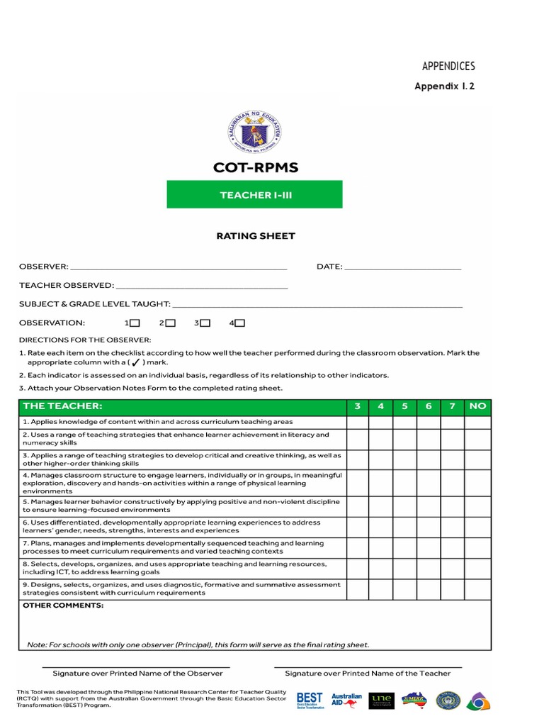 COT Agreement Form | PDF | Teachers | Curriculum