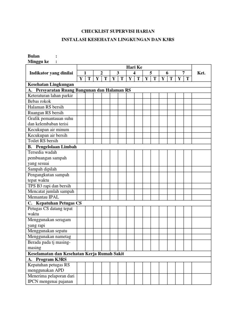 MONITORING HARIAN KEGIATAN KESEHATAN LINGKUNGAN DAN KESELAMATAN KERJA DI RUMAH SAKIT | PDF