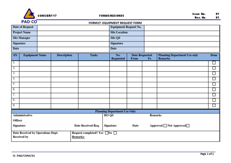 Equipment Request Form Template | PDF