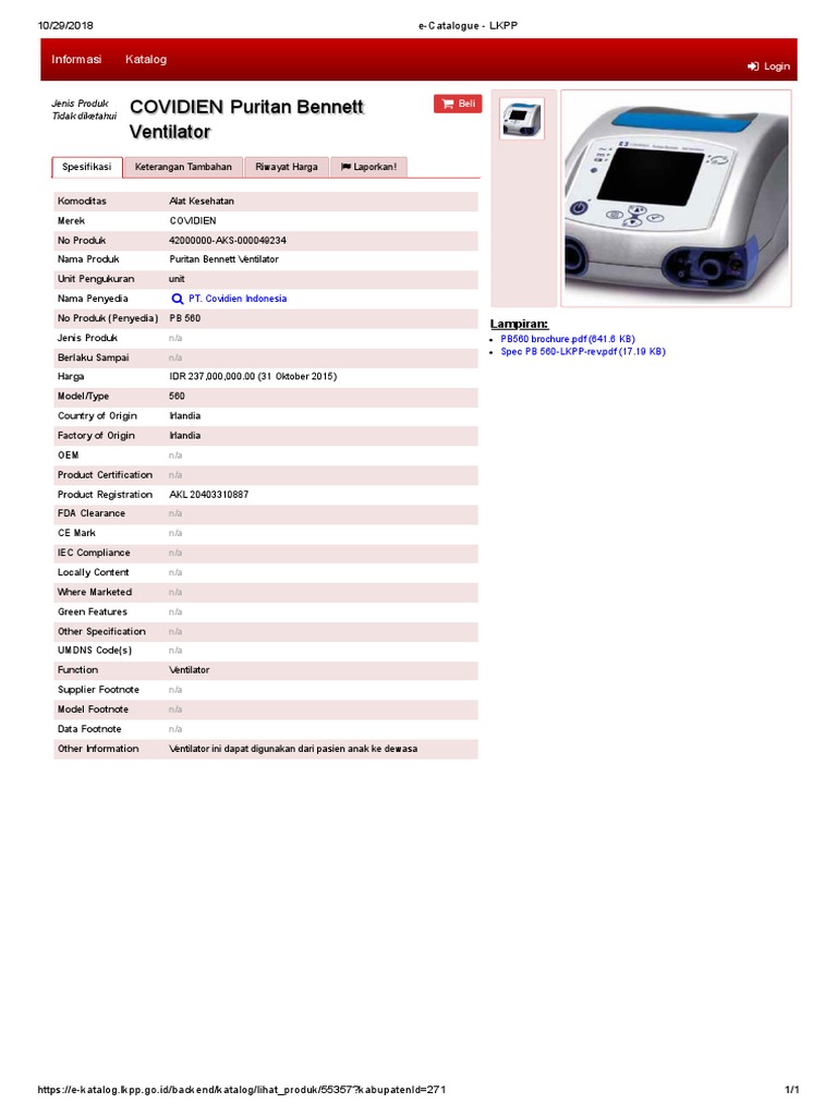 Puritan Bennett Ventilator Spek PDF | PDF