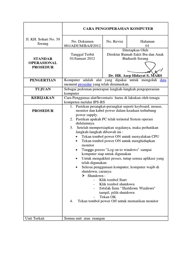Sop Cara Opersional Komputer S | PDF