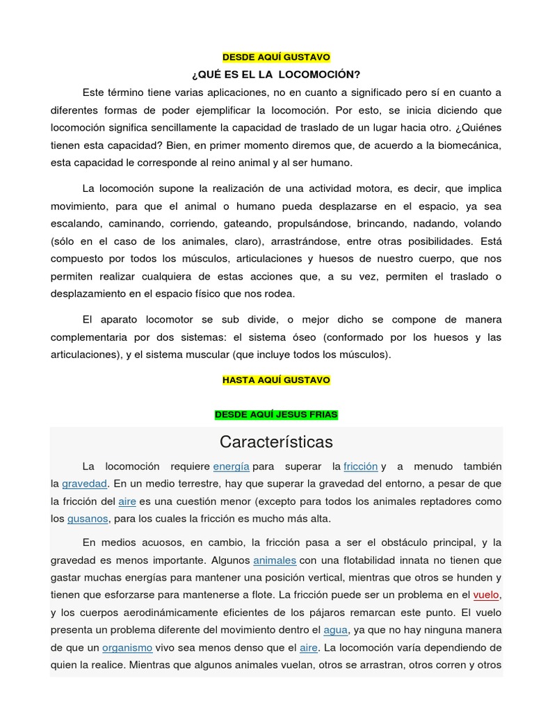 La locomoción: significado, características y tipos | PDF | Locomoción ...