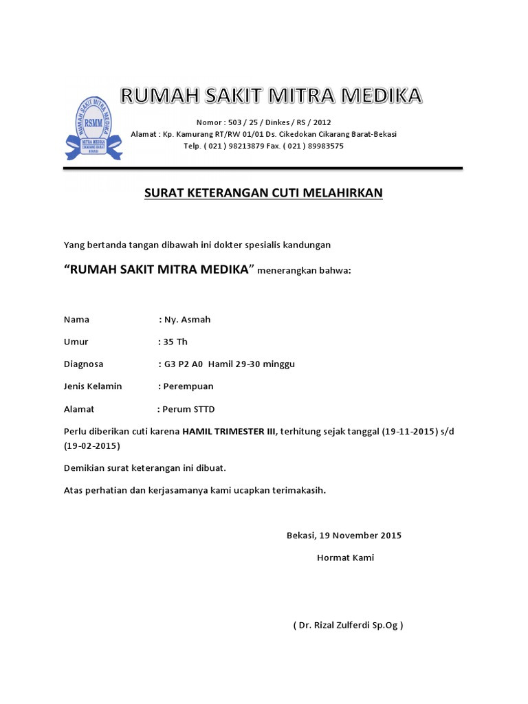 Surat Cuti Melahirkan | PDF