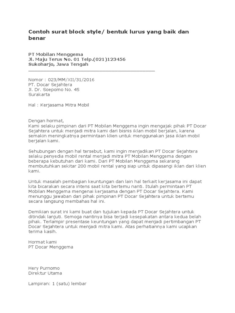 Contoh Surat Block Style | PDF | Bisnis