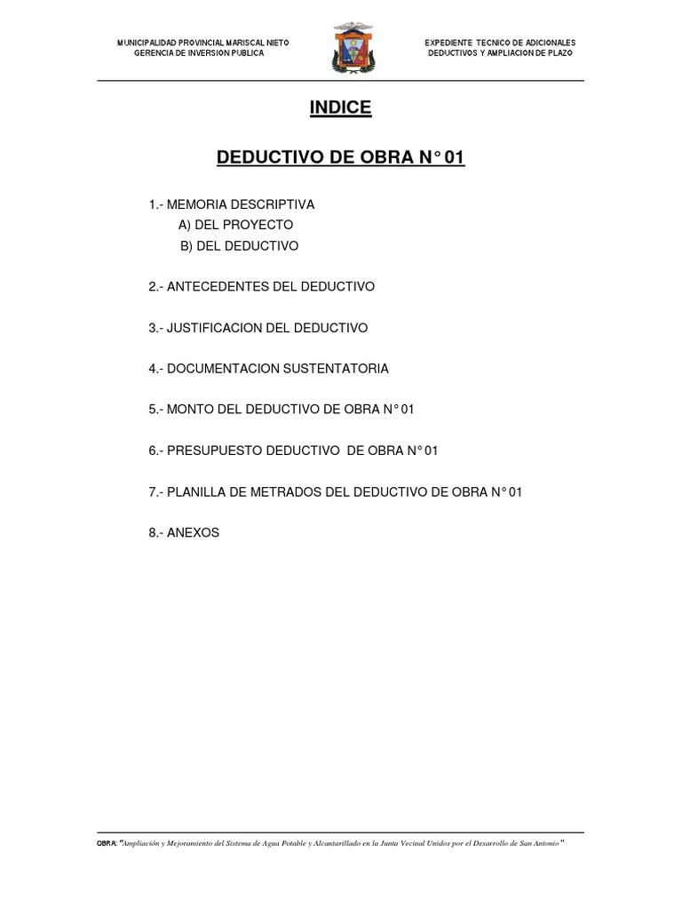 Informe Tecnico Adicional de Obra n 02 d | Alcantarillado | Presupuesto