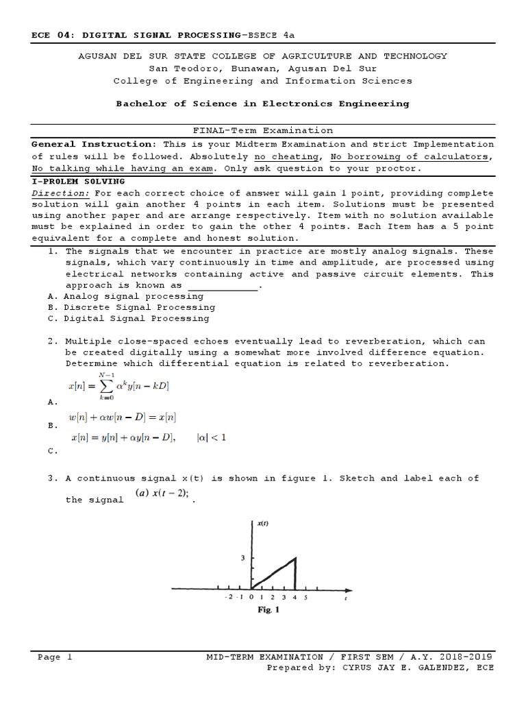 ECE 04 Midterm Exam | PDF | Electronic Engineering | Applied Mathematics