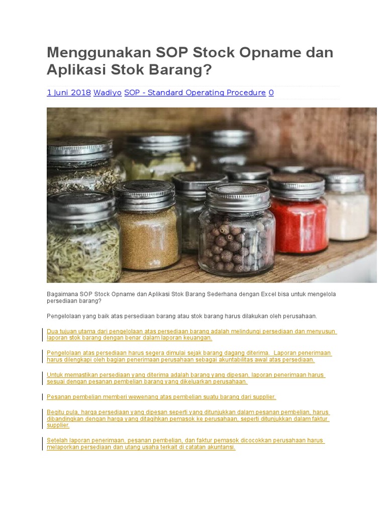 Menggunakan Sop Stock Opname Dan Aplikasi Stok Barang Pdf