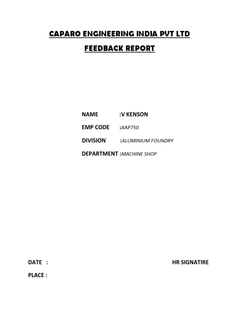 Caparo Engineering India PVT LTD Feedback Report | PDF