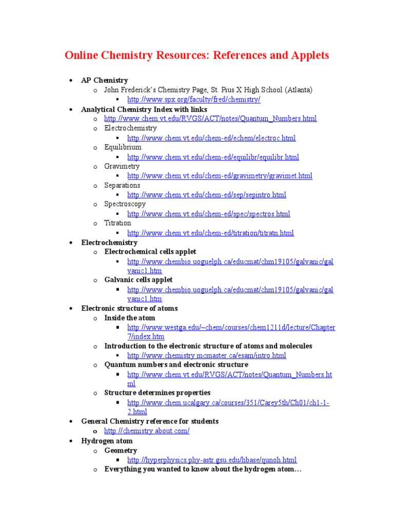 Chemistry Resources and Applets Guide | PDF | Molecular Orbital ...