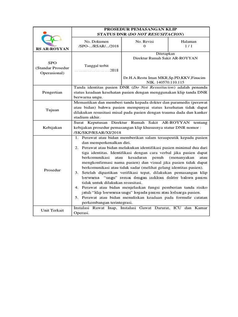 Spo - Pemasangan Gelang Dengan Klip Dengan Status DNR | PDF