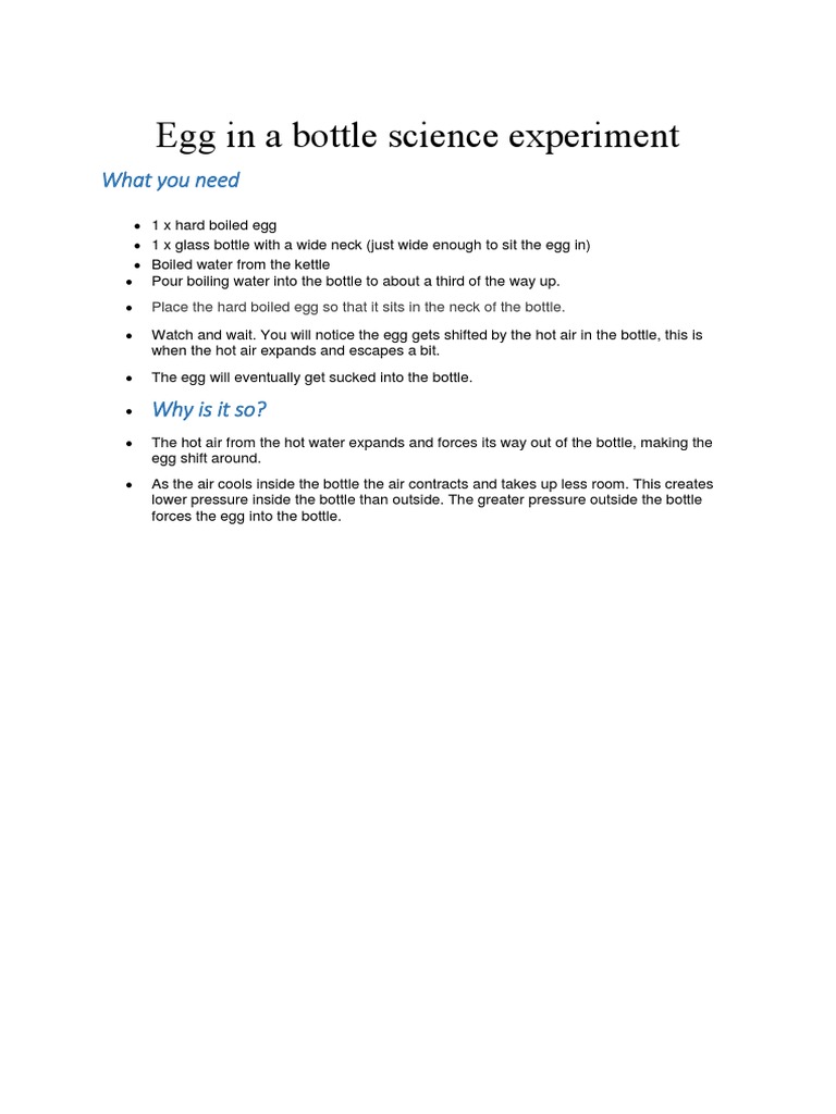 Egg in A Bottle Science Experiment | PDF