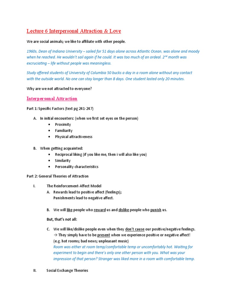 Lecture 6 Interpersonal Attraction | PDF | Love | Interpersonal Relationships