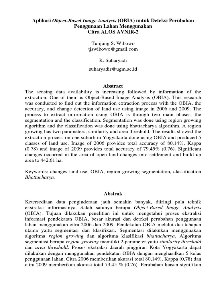 Aplikasi Object Based Image Analysis Obia Untuk Deteksi Perubahan Pdf