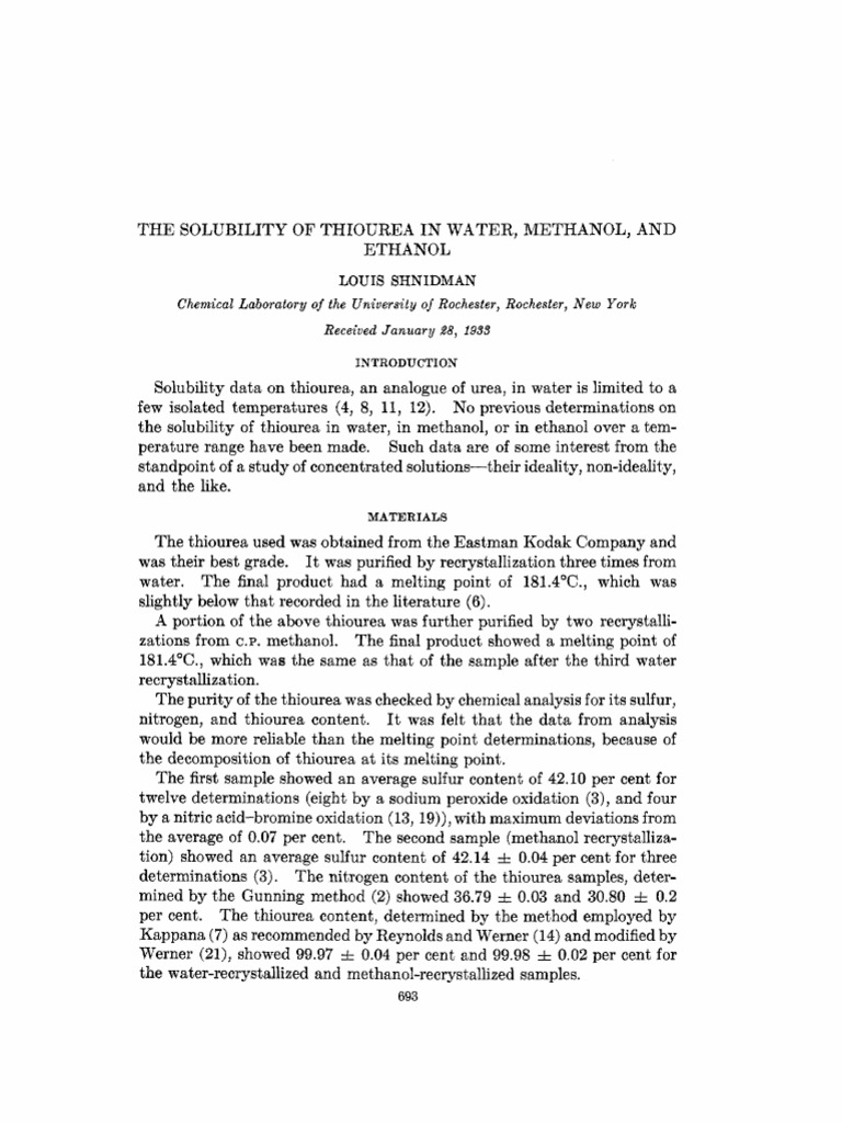 Solubility of Thiourea in Solvents | PDF | Solubility | Distillation
