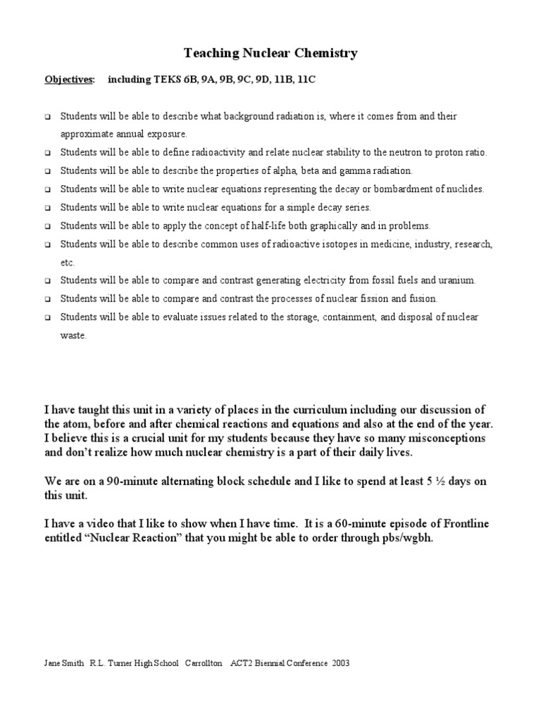 High School Nuclear Chemistry | PDF | Nuclear Chemistry | Radioactive Decay
