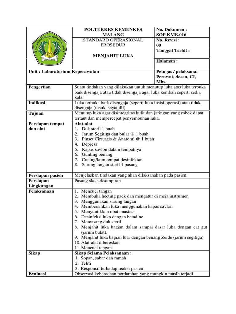 SOP Menjahit Luka untuk Perawat | PDF