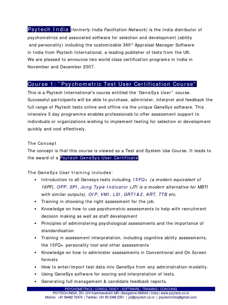 Brochure. Genesys3plusJTI.a&B Nov - Dec07. Delhi | PDF | Psychometrics ...