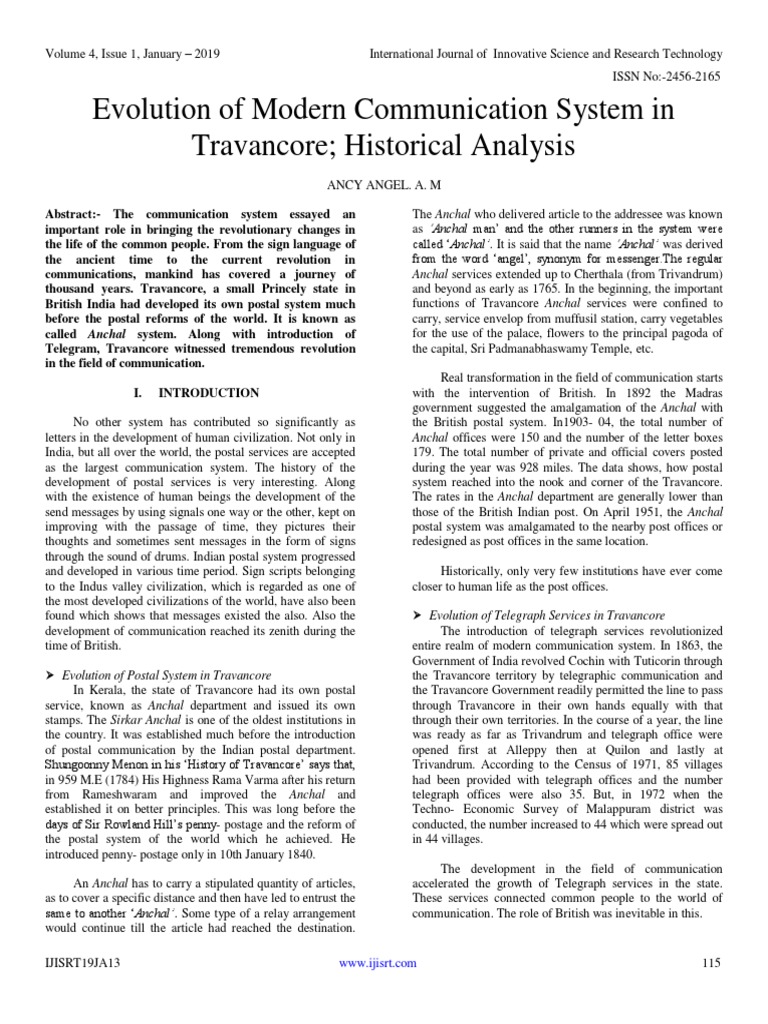 Evolution of Communication in Travancore | PDF | Mail | Telegraphy
