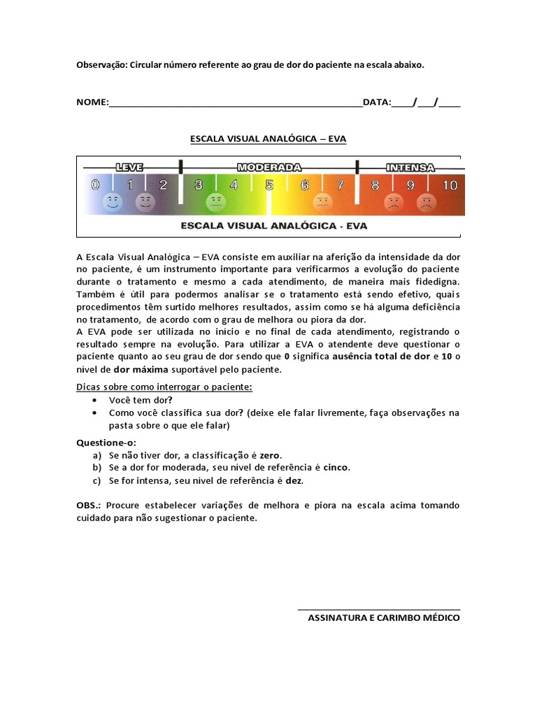 Exame Escala Visual Analógica EVA | PDF