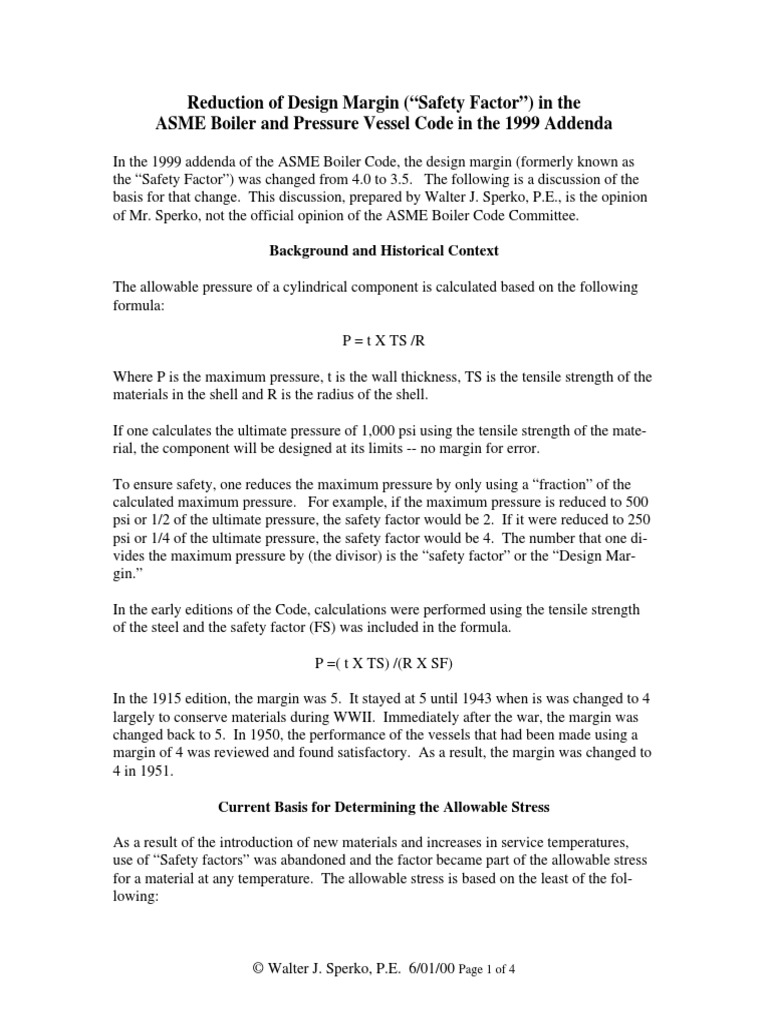 Reduction of Design Margin ("Safety Factor") in The ASME Boiler and ...