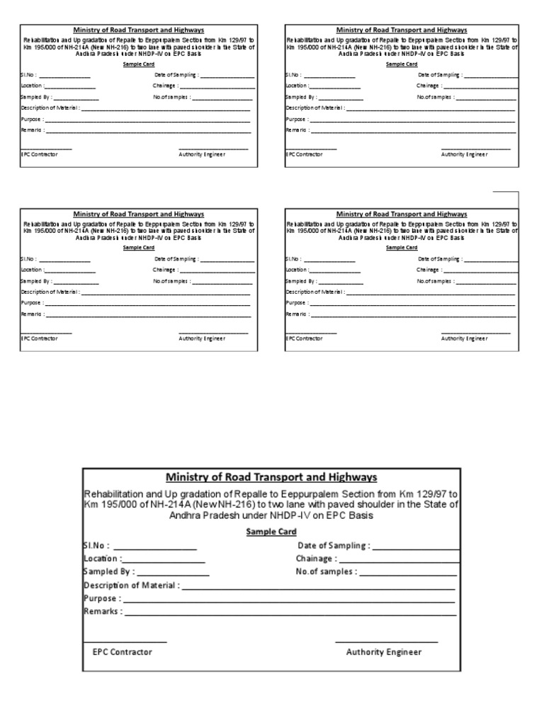 Sample Card | PDF | Road | Industrial Engineering